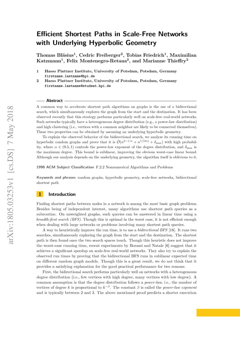 Efficient Shortest Paths In Scale Free Networks With Underlying Hyperbolic Geometry Deepai