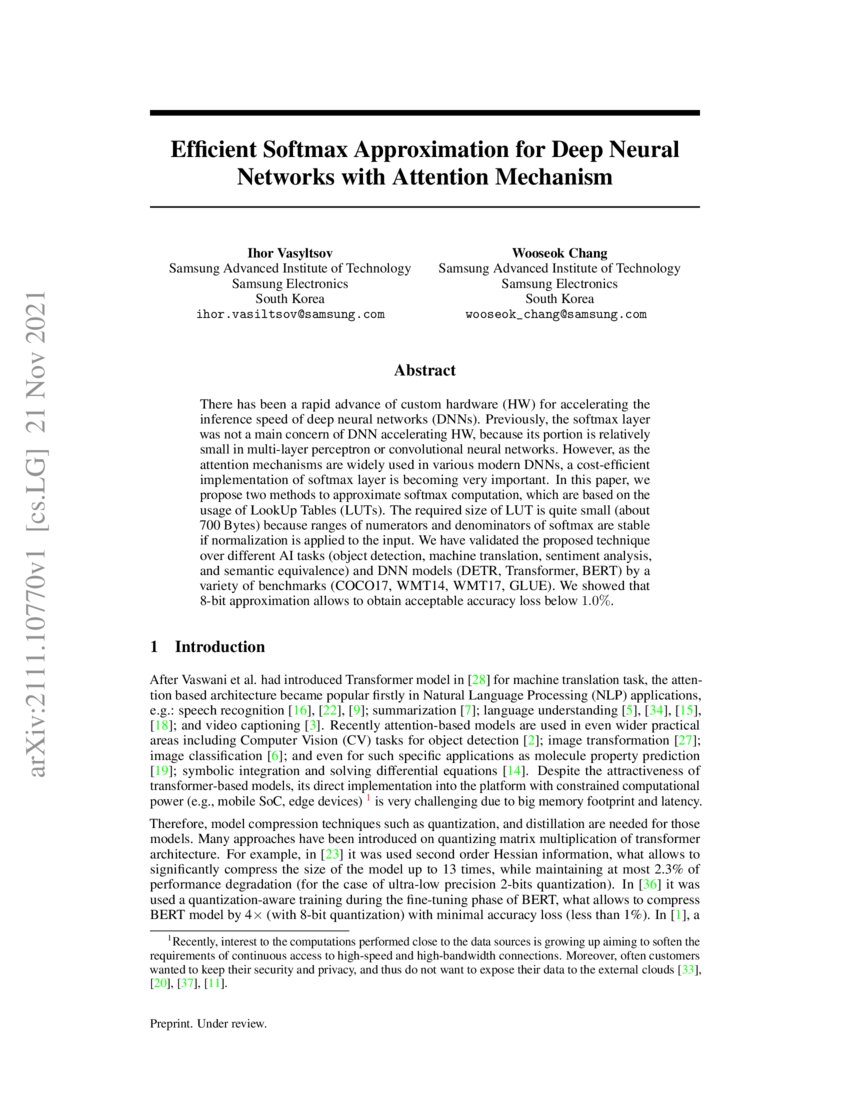 Efficient Softmax Approximation For Deep Neural Networks With Attention