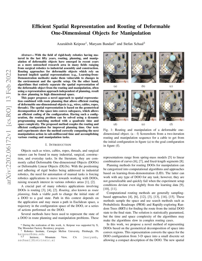 Efficient Spatial Representation And Routing Of Deformable One Dimensional Objects For
