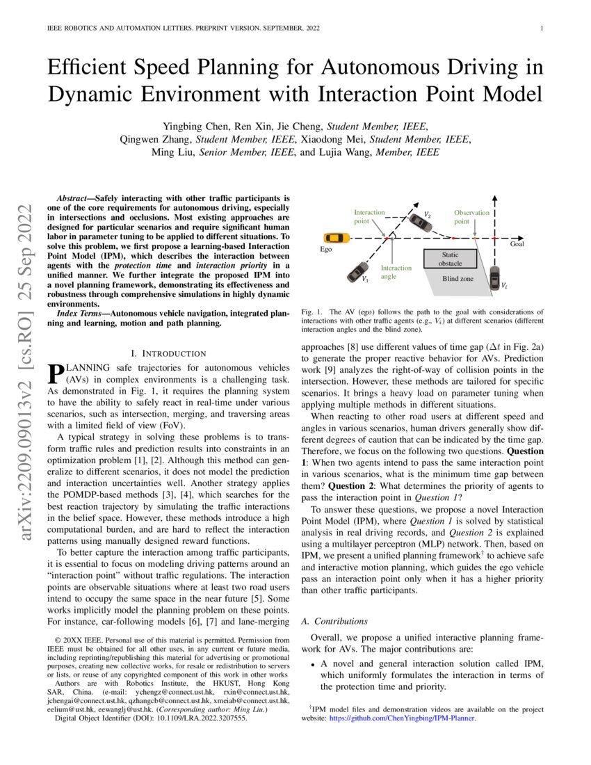 Efficient Speed Planning For Autonomous Driving In Dynamic Environment With Interaction Point