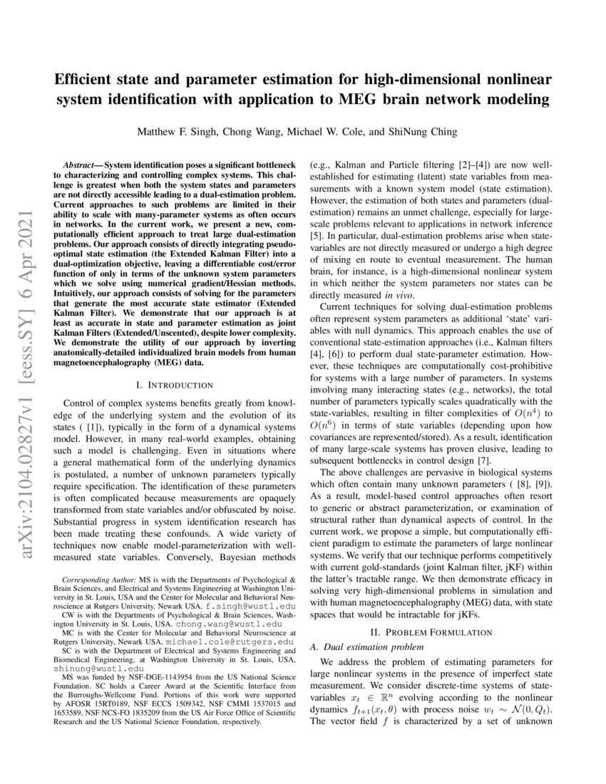 Efficient State And Parameter Estimation For High Dimensional Nonlinear System Identification 6530