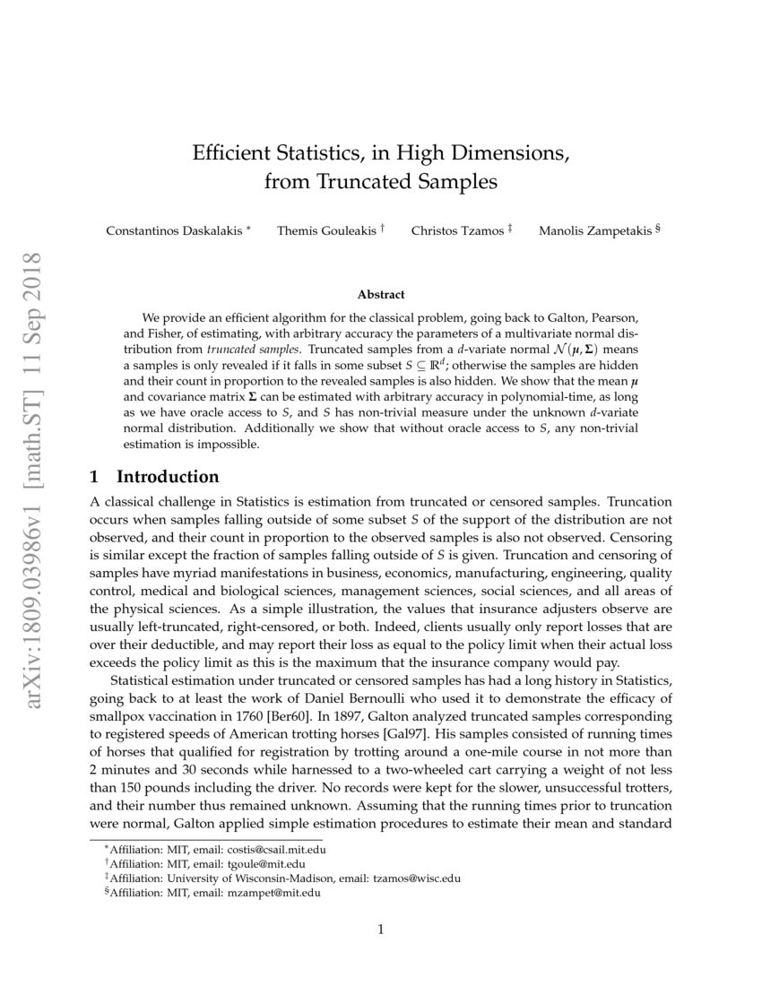 Efficient Statistics, in High Dimensions, from Truncated Samples | DeepAI