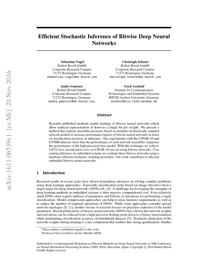 Efficient Stochastic Inference Of Bitwise Deep Neural Networks Deepai 0238