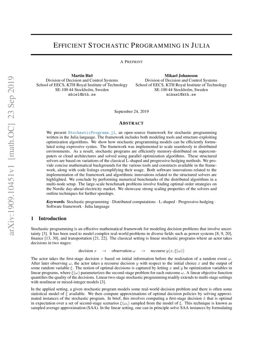Efficient Stochastic Programming In Julia Deepai