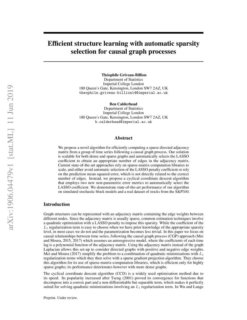 Efficient structure learning with automatic sparsity selection for causal graph processes | DeepAI