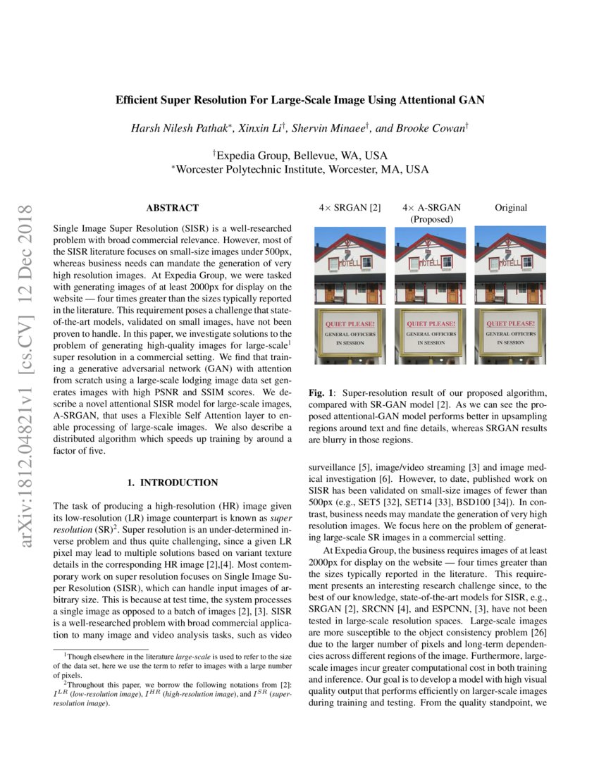 Efficient Super Resolution For Large-Scale Image Using Attentional GAN | DeepAI