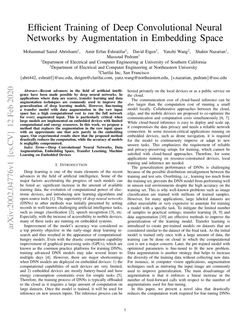 Efficient Training Of Deep Convolutional Neural Networks By Augmentation In Embedding Space Deepai