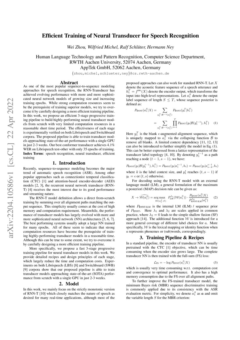Efficient Training of Neural Transducer for Speech Recognition | DeepAI