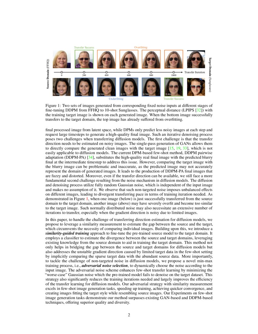 Efficient Transfer Learning In Diffusion Models Via Adversarial Noise
