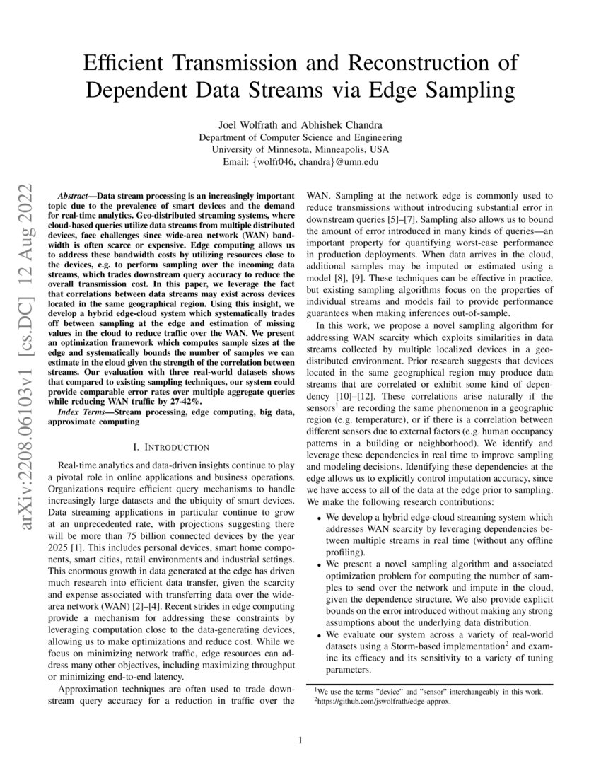 Efficient Transmission And Reconstruction Of Dependent Data Streams Via Edge Sampling Deepai