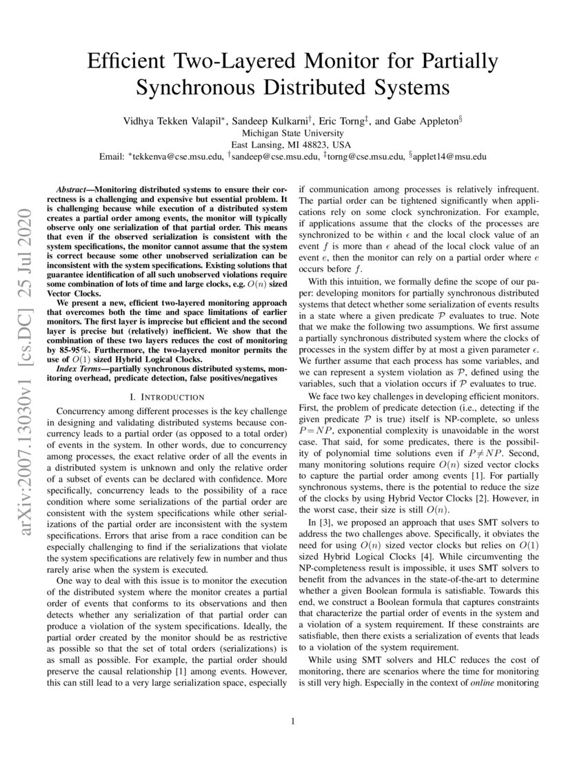 Efficient Two-Layered Monitor for Partially Synchronous Distributed Systems (Technical Report ...