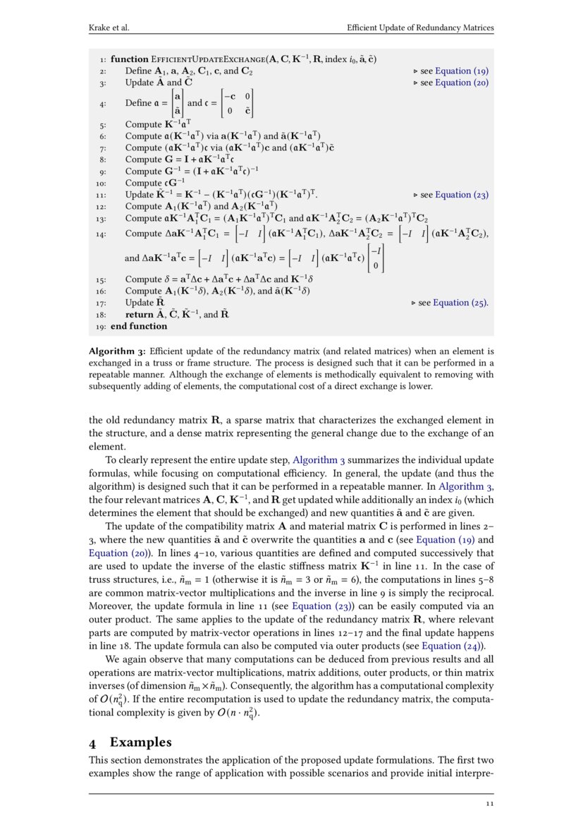 Efficient Update Of Redundancy Matrices For Truss And Frame Structures