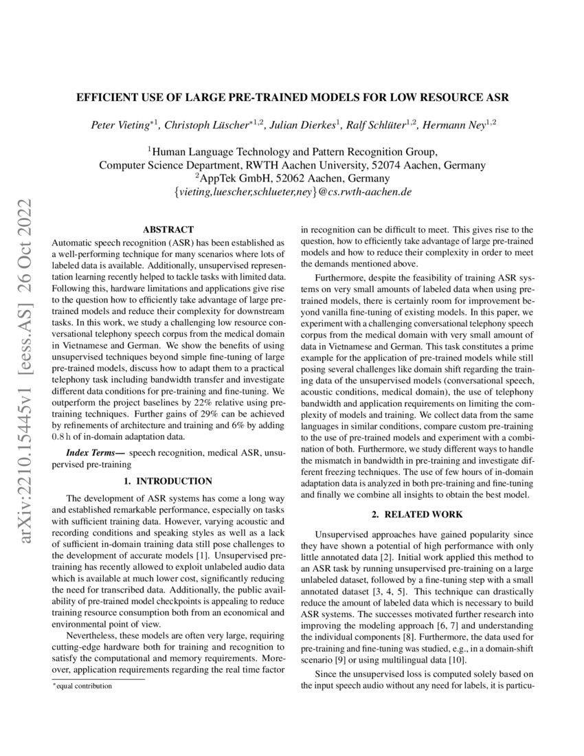 Efficient Use Of Large Pre Trained Models For Low Resource Asr Deepai