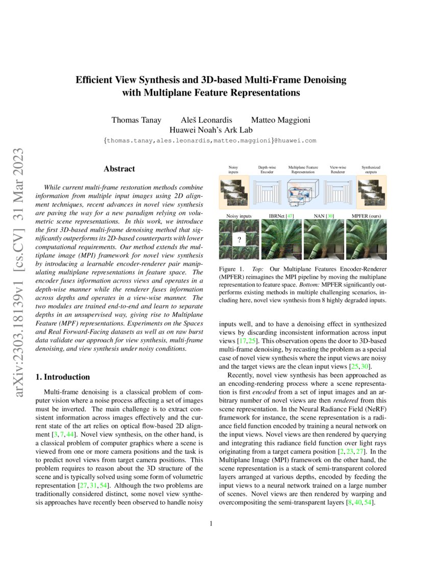 Efficient View Synthesis And 3d Based Multi Frame Denoising With Multiplane Feature 6608