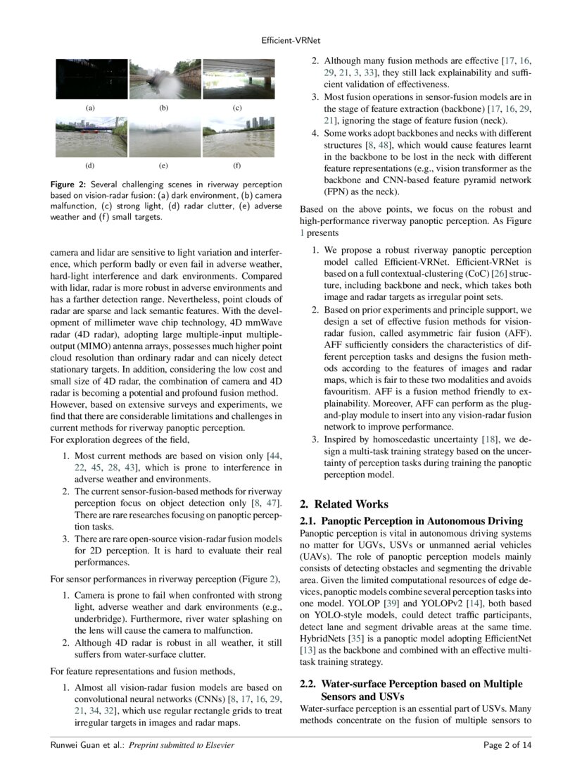 Efficient-VRNet: An Exquisite Fusion Network for Riverway Panoptic Perception based on ...