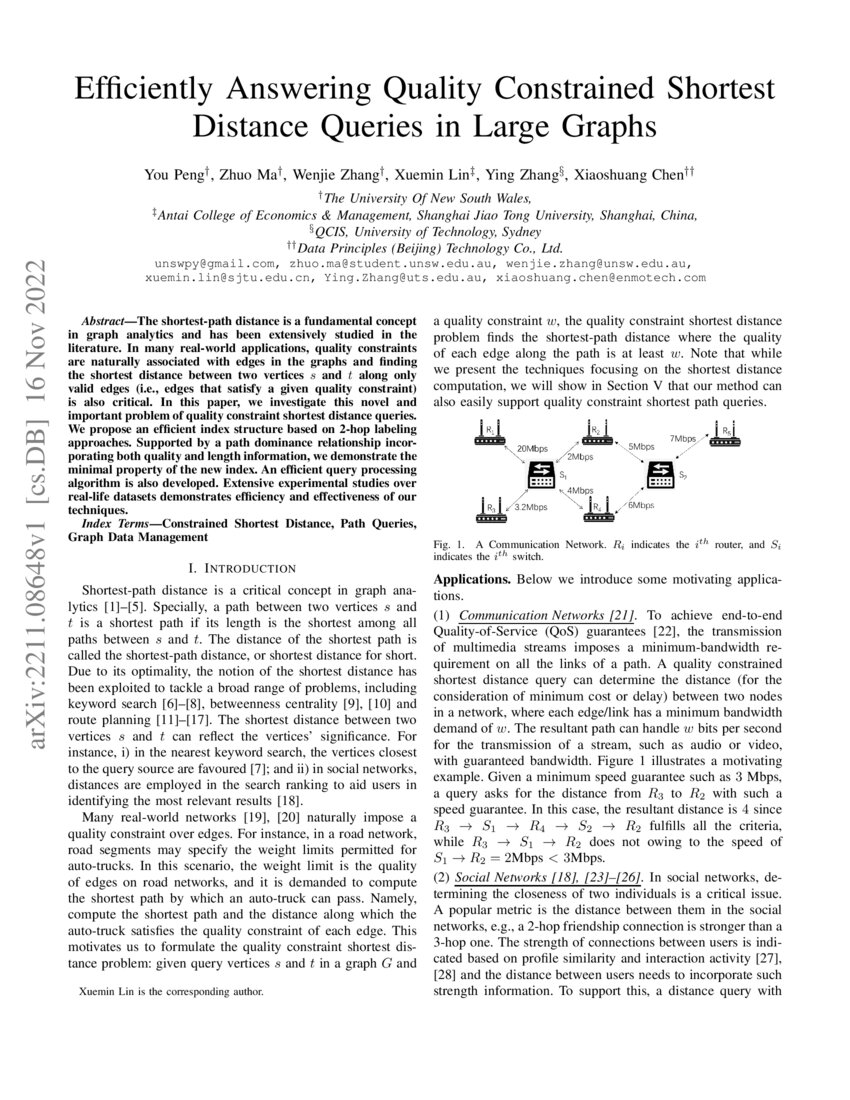 Efficiently Answering Quality Constrained Shortest Distance Queries In Large Graphs Deepai