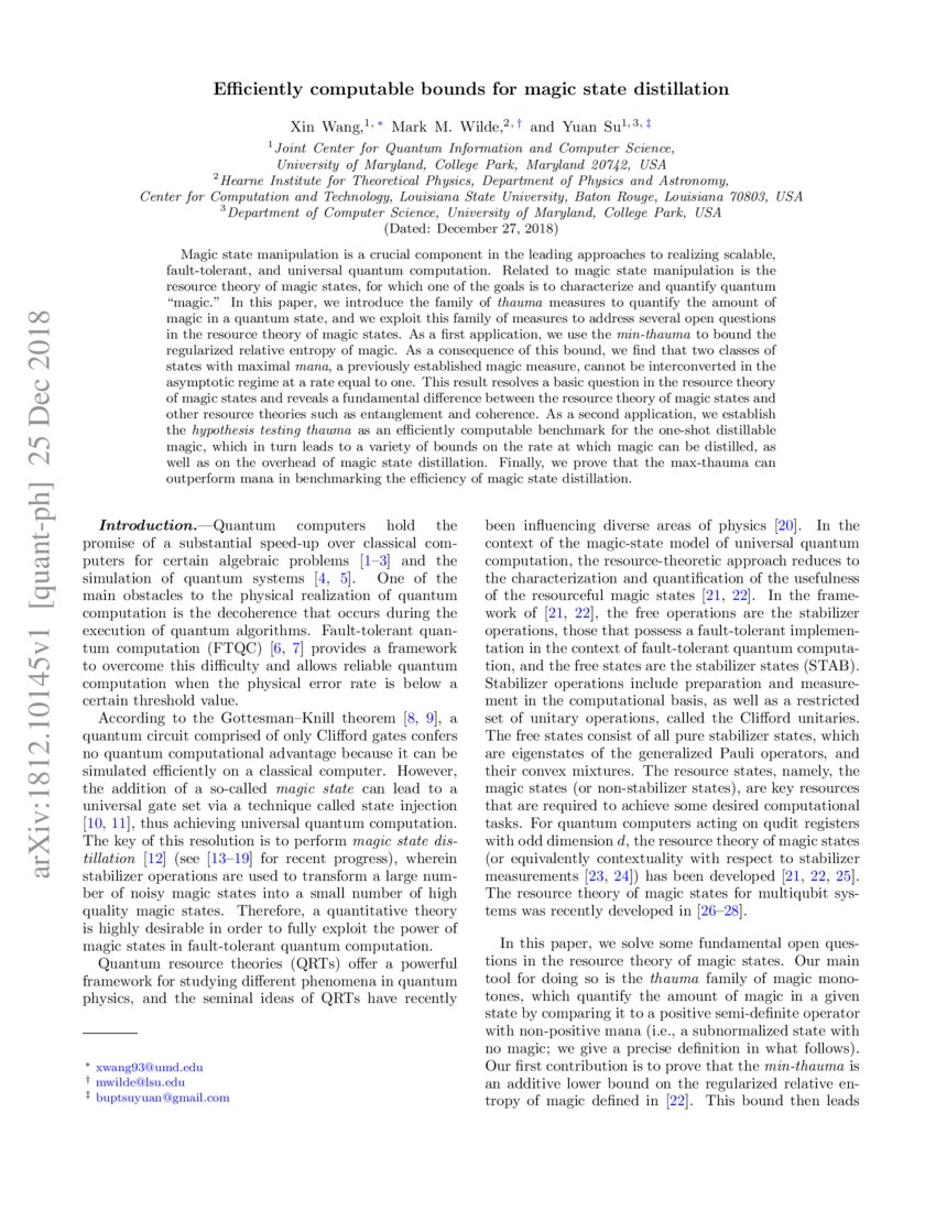 Efficiently computable bounds for magic state distillation | DeepAI