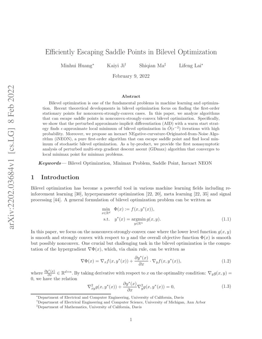 Efficiently Escaping Saddle Points In Bilevel Optimization Deepai