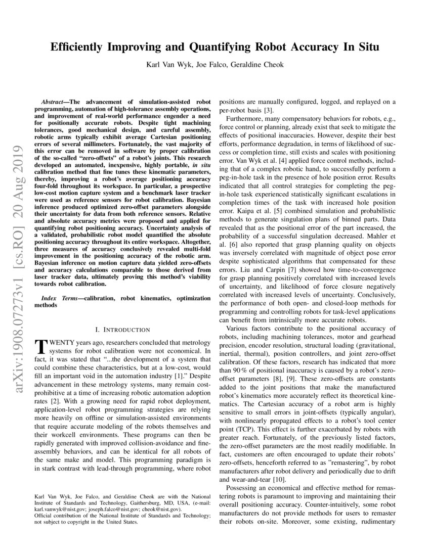 Efficiently Improving and Quantifying Robot Accuracy In Situ | DeepAI