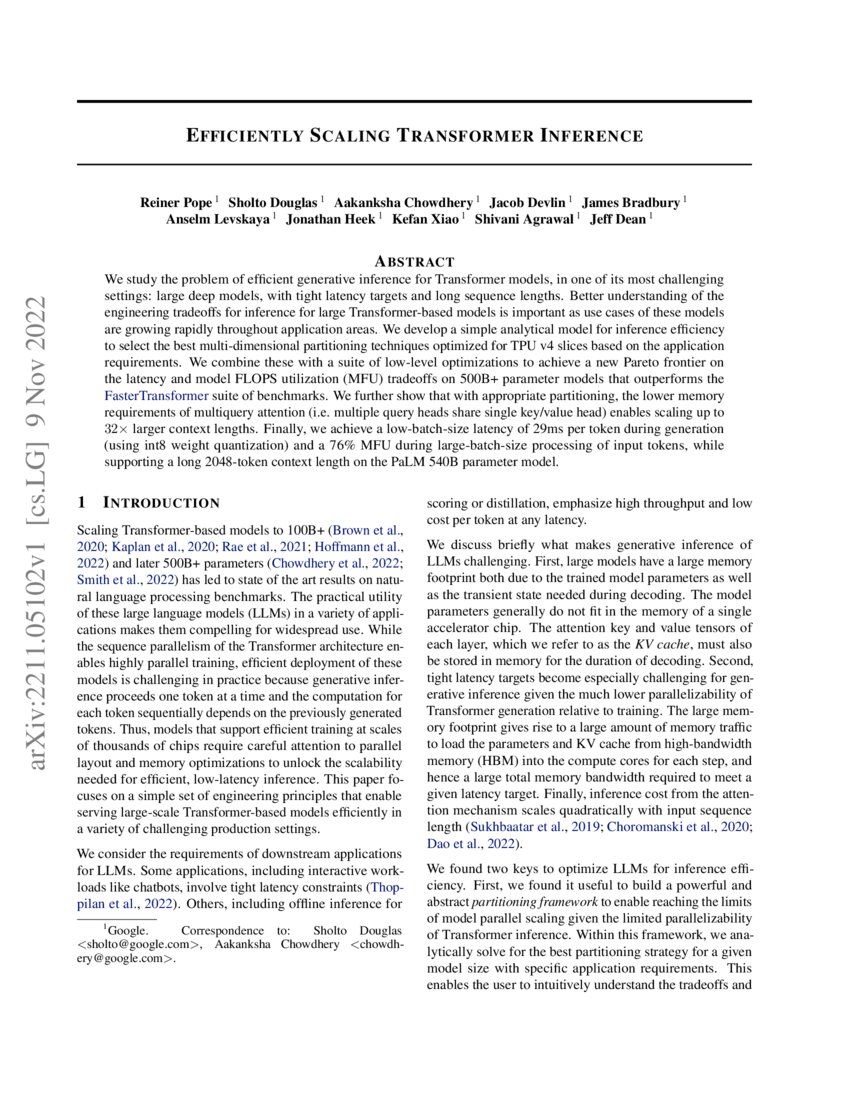 Efficiently Scaling Transformer Inference | DeepAI