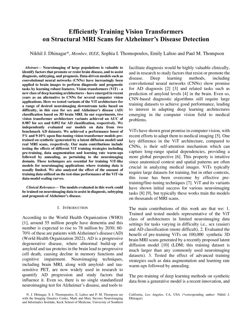 Efficiently Training Vision Transformers On Structural Mri Scans For