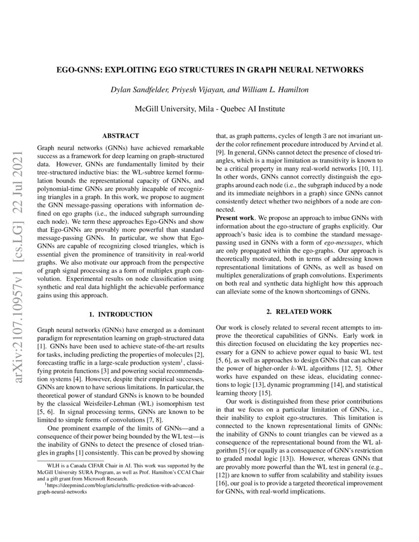 Ego-GNNs: Exploiting Ego Structures in Graph Neural Networks | DeepAI