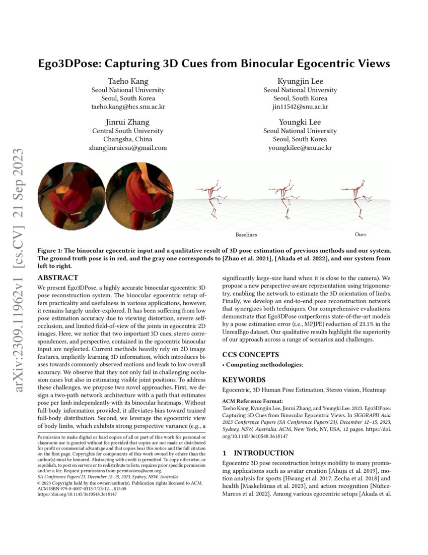 Ego3DPose: Capturing 3D Cues from Binocular Egocentric Views | DeepAI