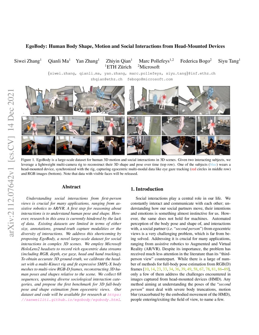 EgoBody: Human Body Shape, Motion and Social Interactions from Head ...