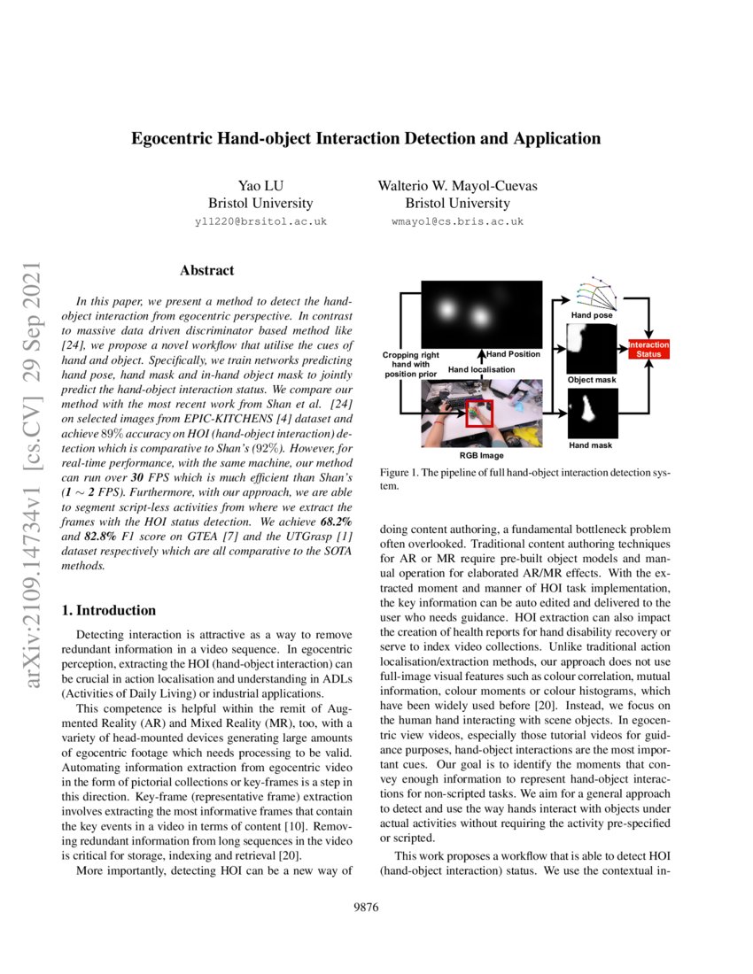 Egocentric Hand Object Interaction Detection And Application Deepai