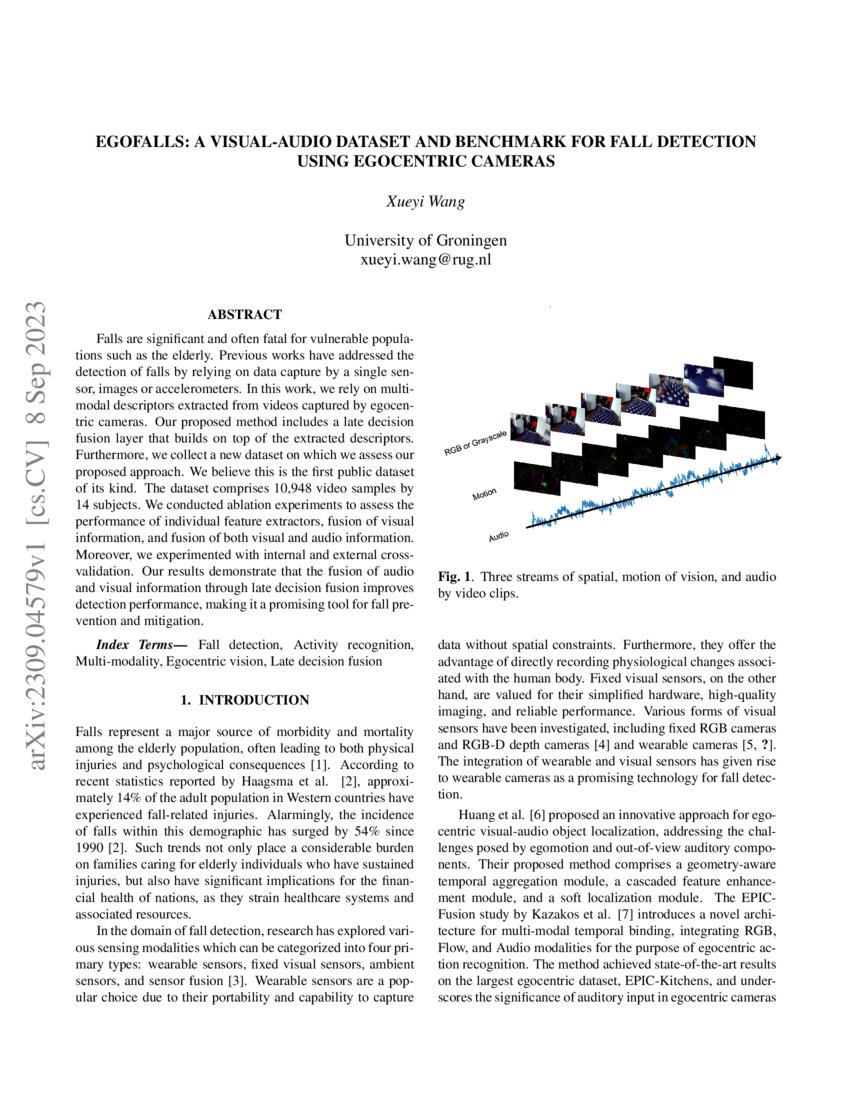 Egofalls A Visual Audio Dataset And Benchmark For Fall Detection Using Egocentric Cameras Deepai