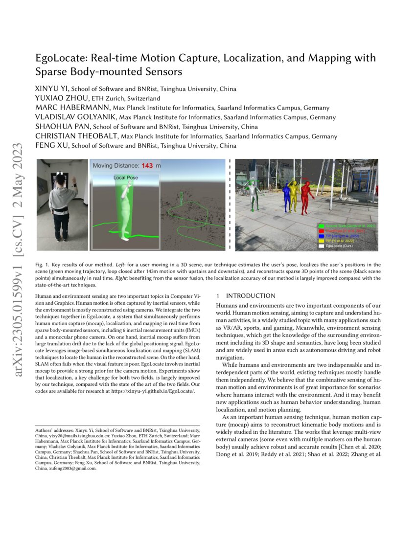 Egolocate Real Time Motion Capture Localization And Mapping With Sparse Body Mounted Sensors