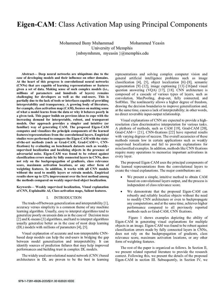 Eigen-CAM: Class Activation Map using Principal Components | DeepAI