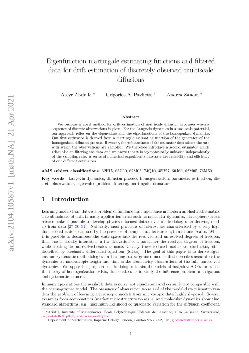 Eigenfunction martingale estimating functions and filtered data for drift estimation of ...