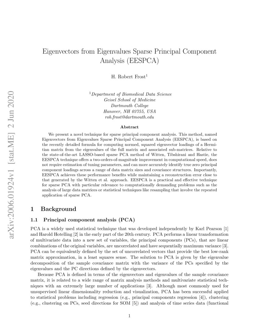 Eigenvectors From Eigenvalues Sparse Principal Component Analysis
