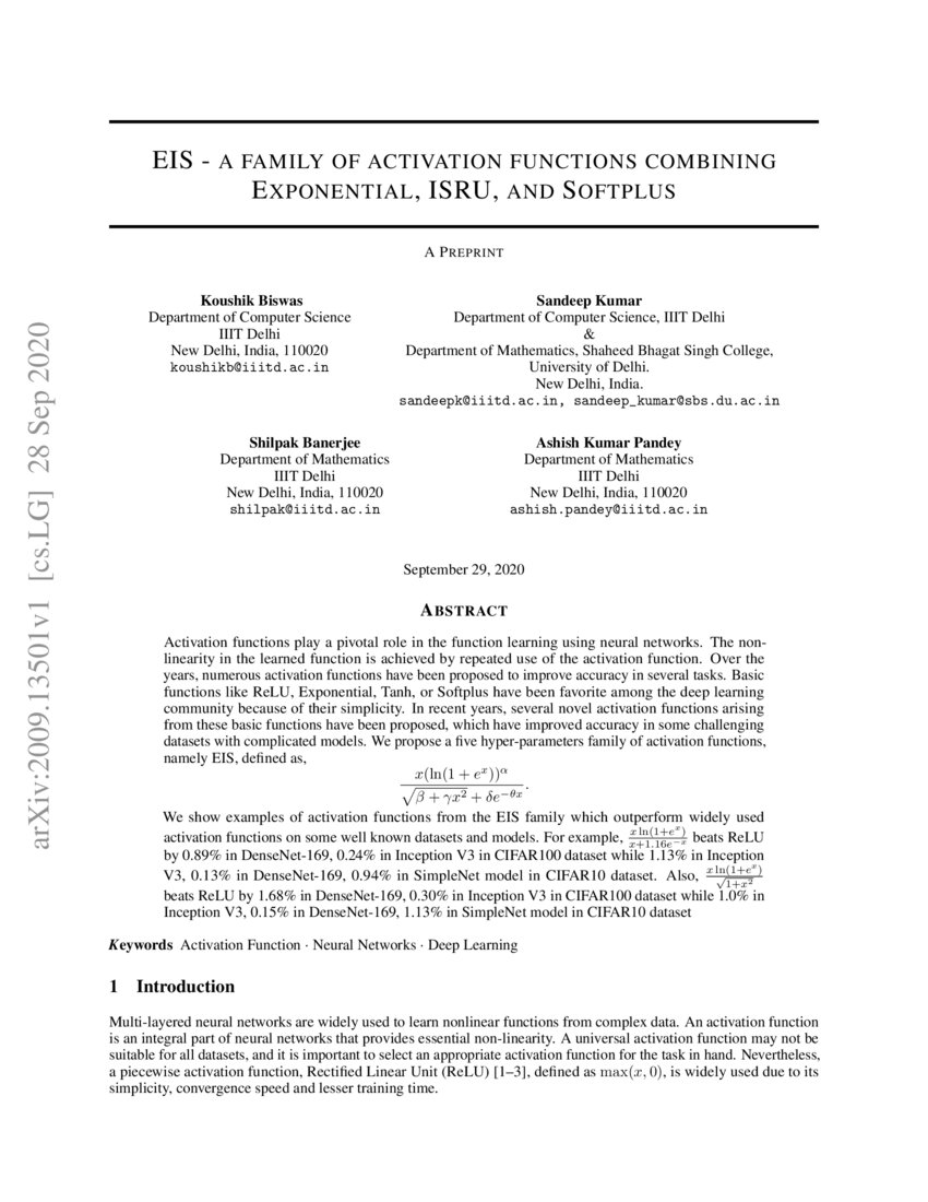 EIS – a family of activation functions combining Exponential, ISRU, and ...