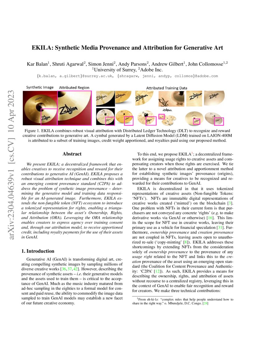EKILA: Synthetic Media Provenance and Attribution for Generative Art ...