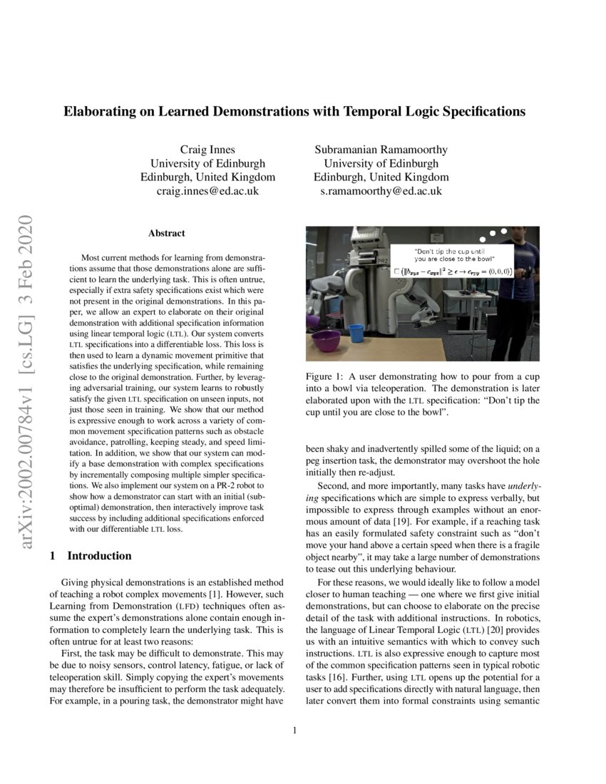 Elaborating on Learned Demonstrations with Temporal Logic Specifications | DeepAI