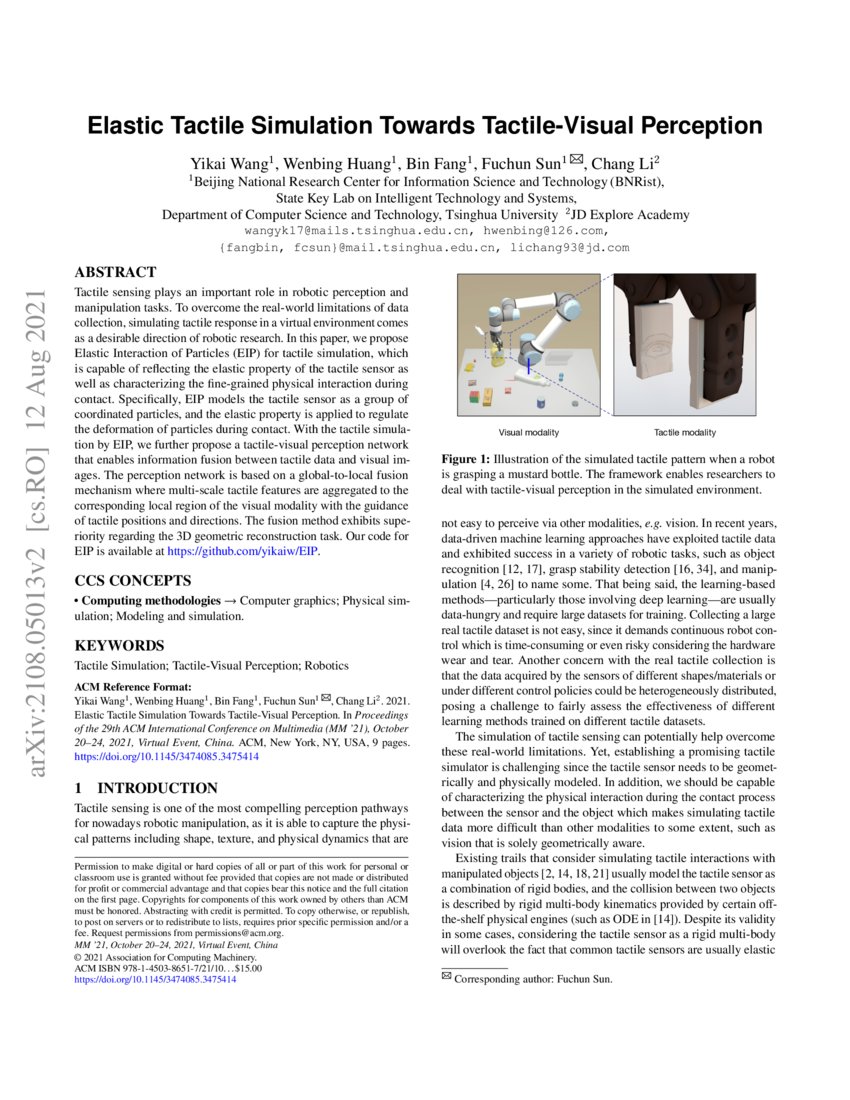 Elastic Tactile Simulation Towards Tactile-Visual Perception | DeepAI