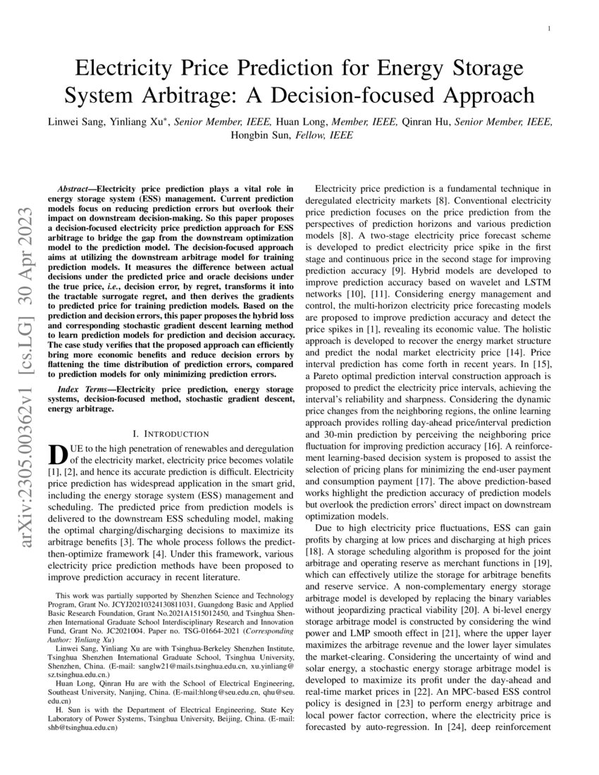 Electricity Price Prediction For Energy Storage System Arbitrage A