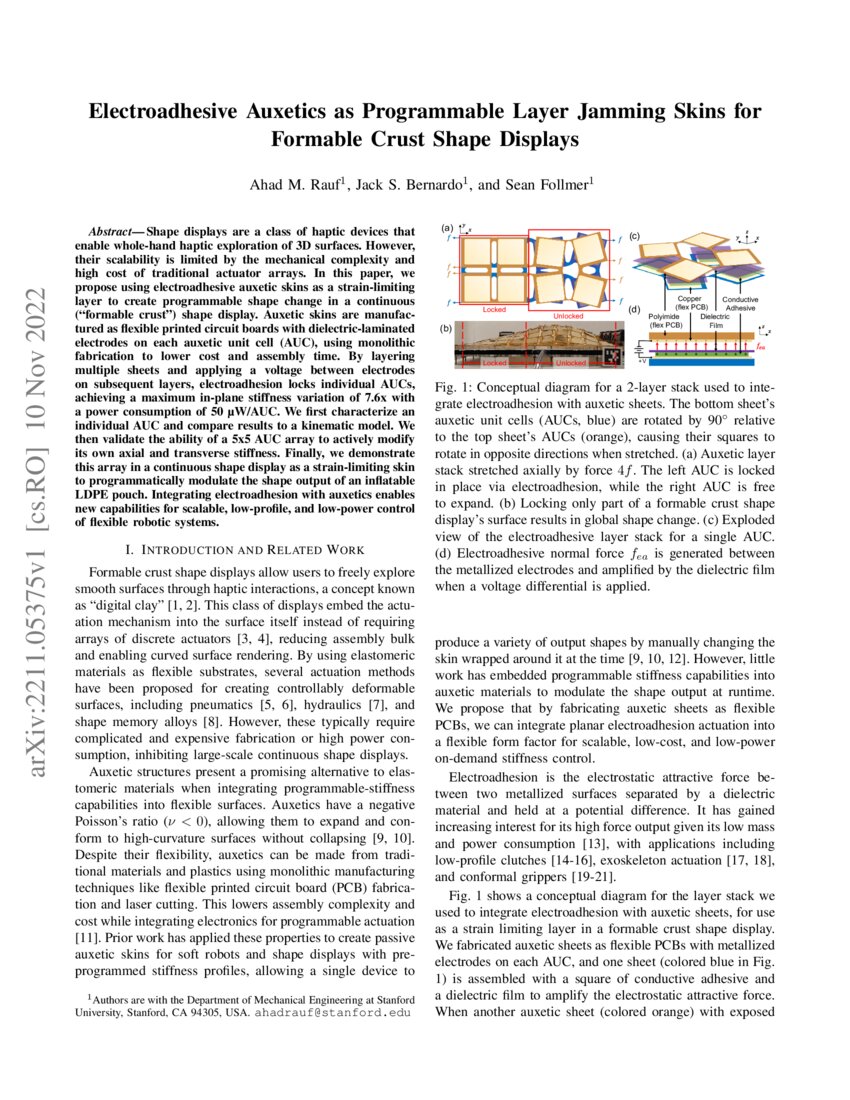 Electroadhesive Auxetics as Programmable Layer Jamming Skins for Formable Crust Shape Displays ...