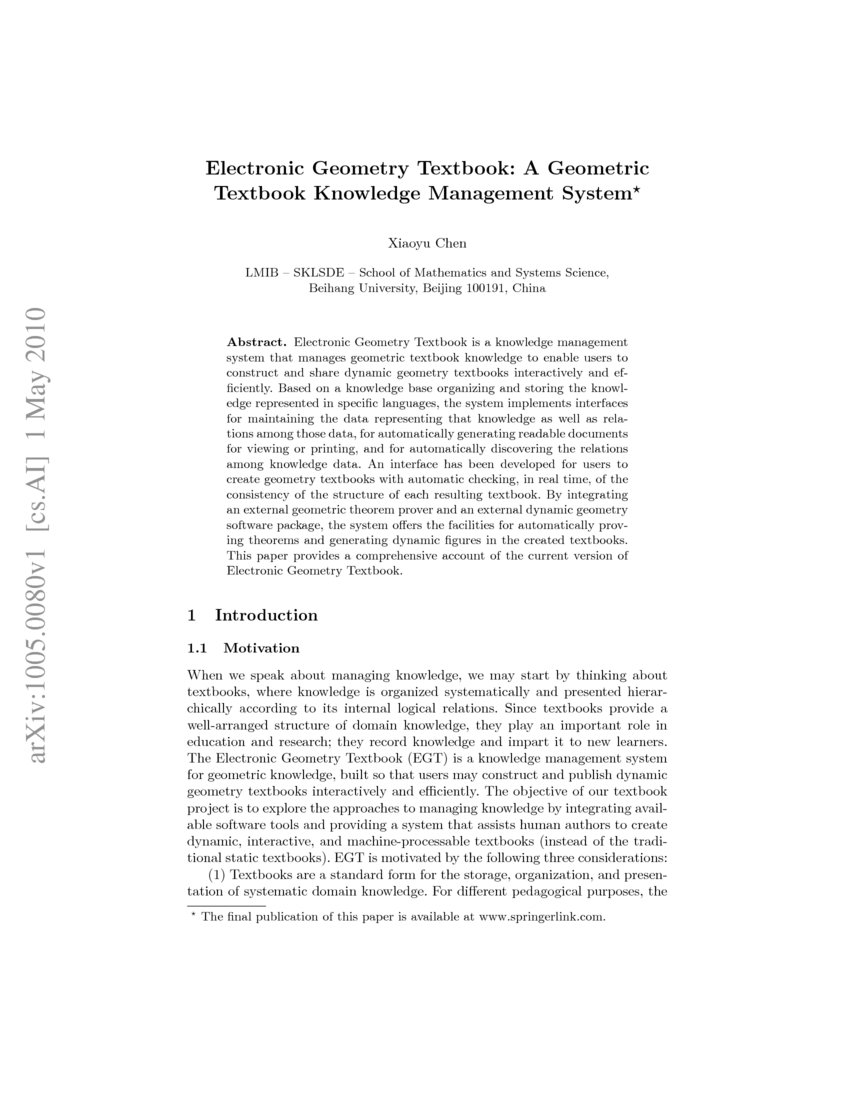Electronic Geometry Textbook: A Geometric Textbook Knowledge Management ...