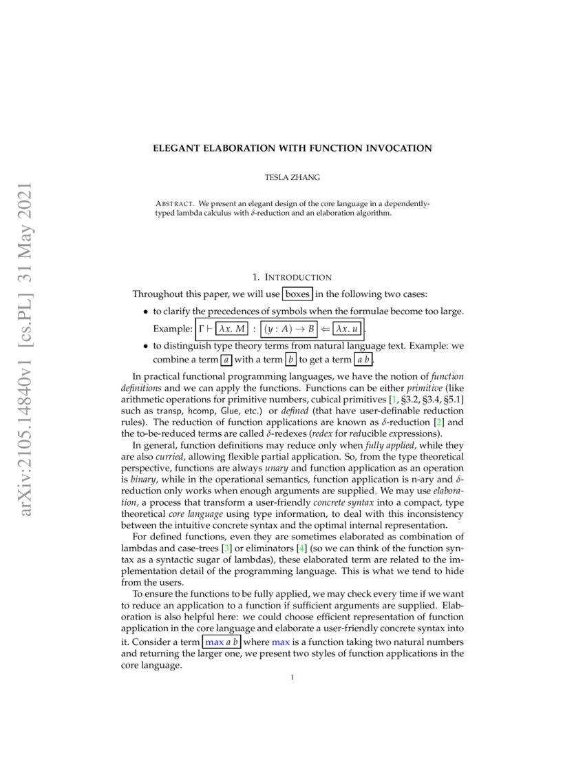 Elegant elaboration with function invocation | DeepAI