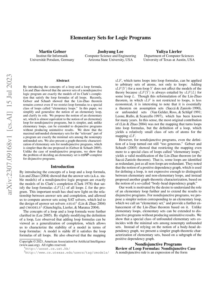 Elementary Sets for Logic Programs | DeepAI