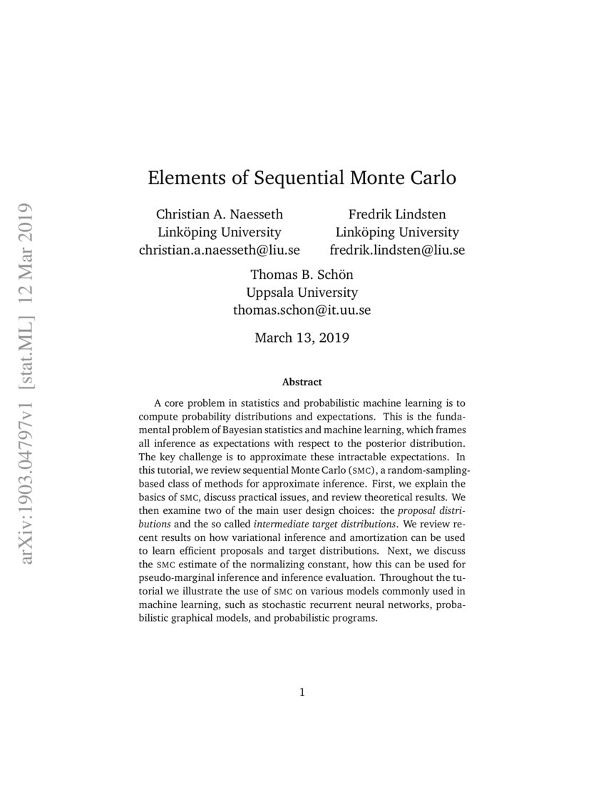 Elements of Sequential Monte Carlo | DeepAI Elements of Sequential Monte Carlo | DeepAI