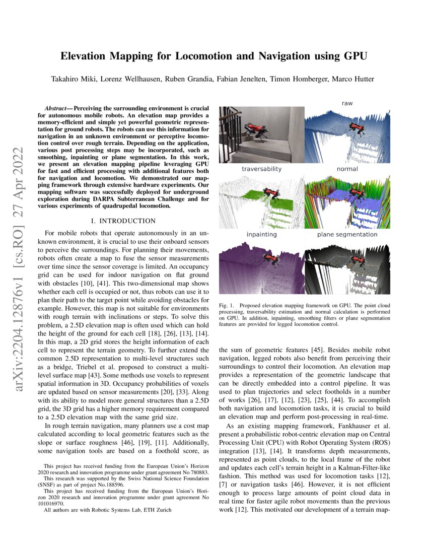 Elevation Mapping for Locomotion and Navigation using GPU | DeepAI