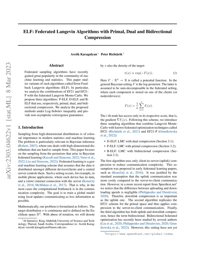 Elf Federated Langevin Algorithms With Primal Dual And Bidirectional Compression Deepai