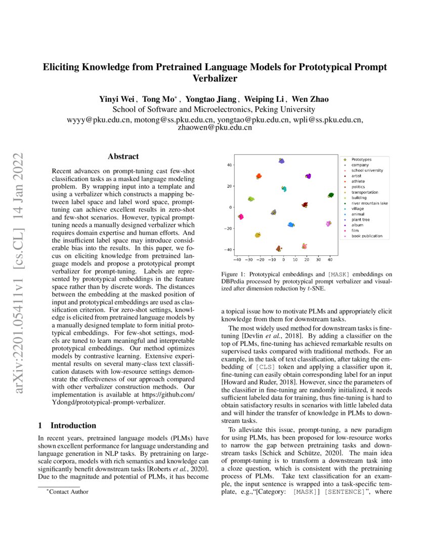 Eliciting Knowledge From Pretrained Language Models For Prototypical Prompt Verbalizer Deepai