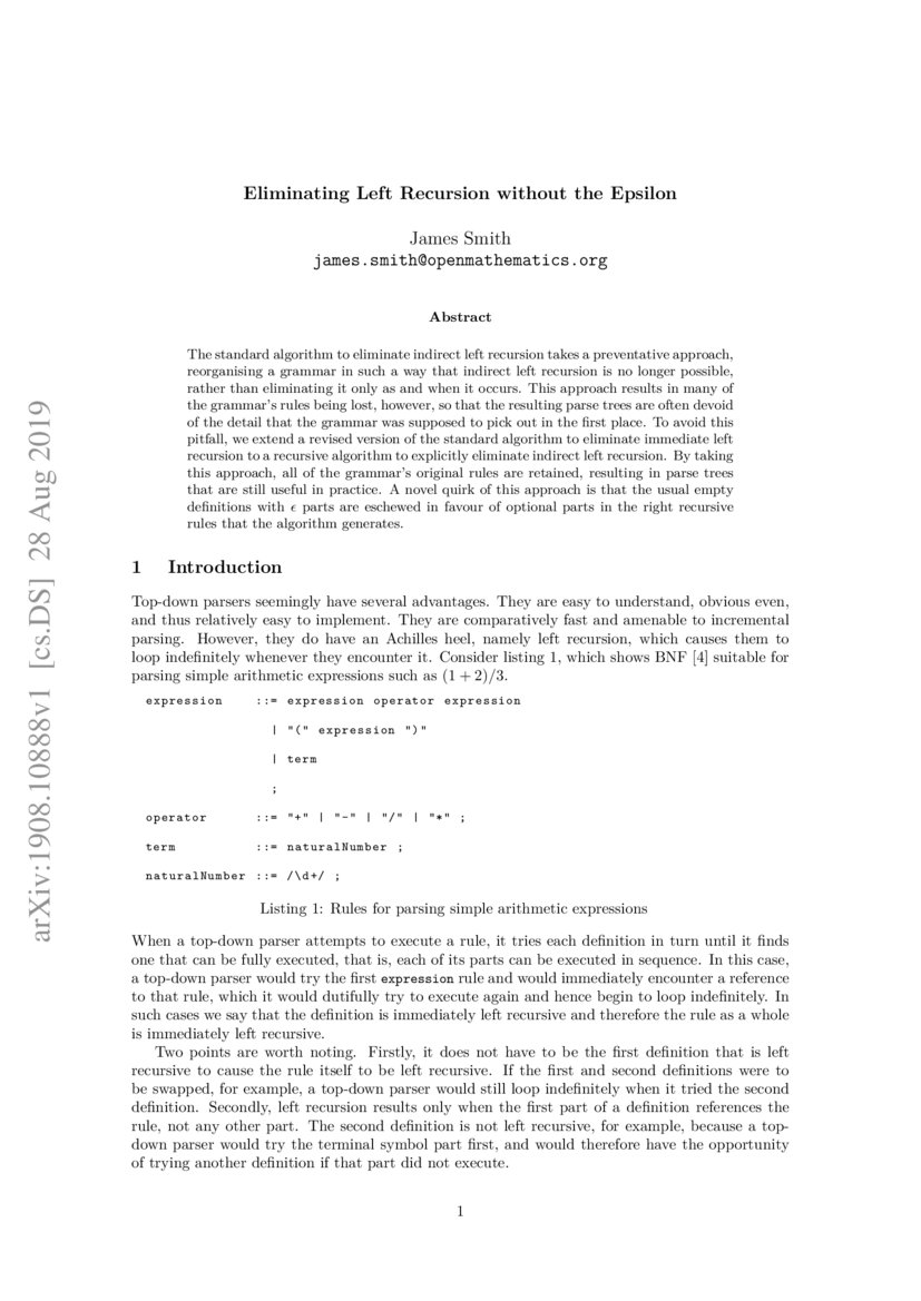 Eliminating Left Recursion Without The Epsilon Deepai