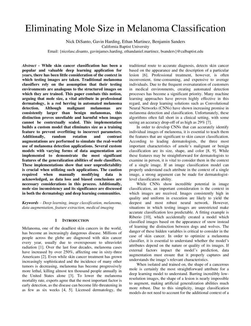 Eliminating Mole Size in Melanoma Classification | DeepAI