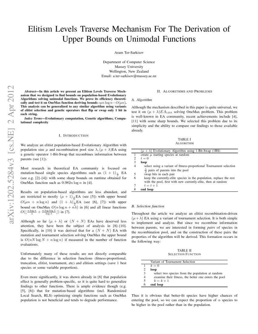 Elitism Levels Traverse Mechanism For The Derivation of Upper Bounds on ...